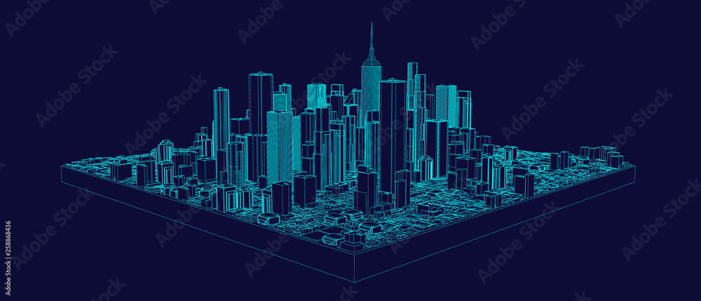 3D model of city. Vector outline illustration Stock Vector | Adobe Stock