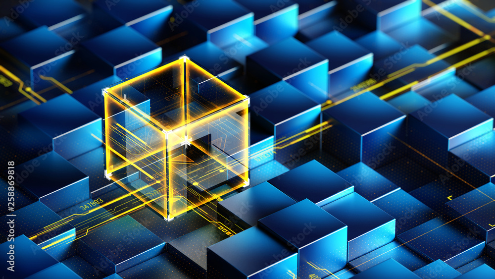 Block chain concept - blockchain cube with connections . 3d rendering ...