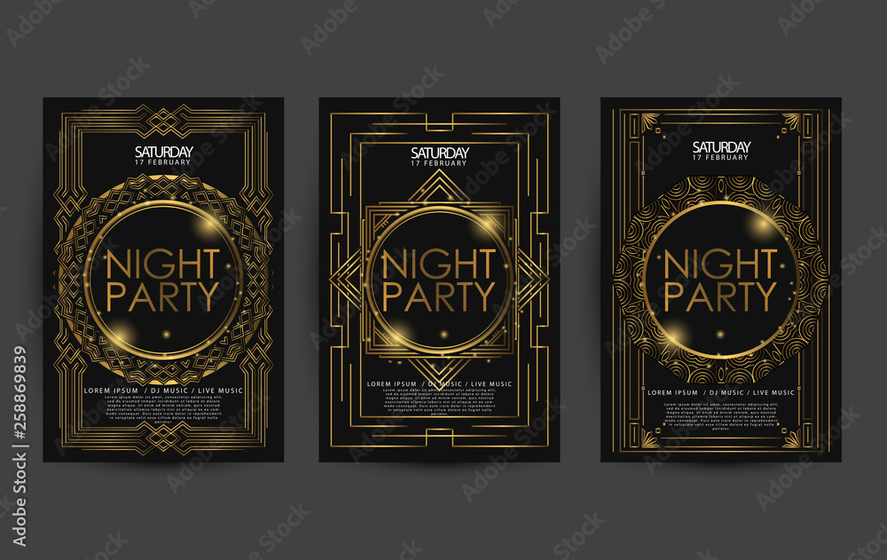 golden night club party poster Stock Vector | Adobe Stock