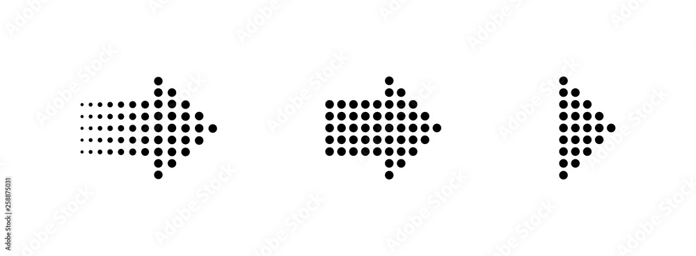 Arrows in a dots design. Arrows in a row. Arrow icon. Arrows collection ...
