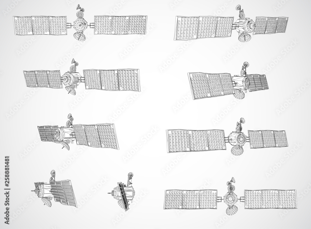 vector set. communications satellite of near-earth orbit. space ...