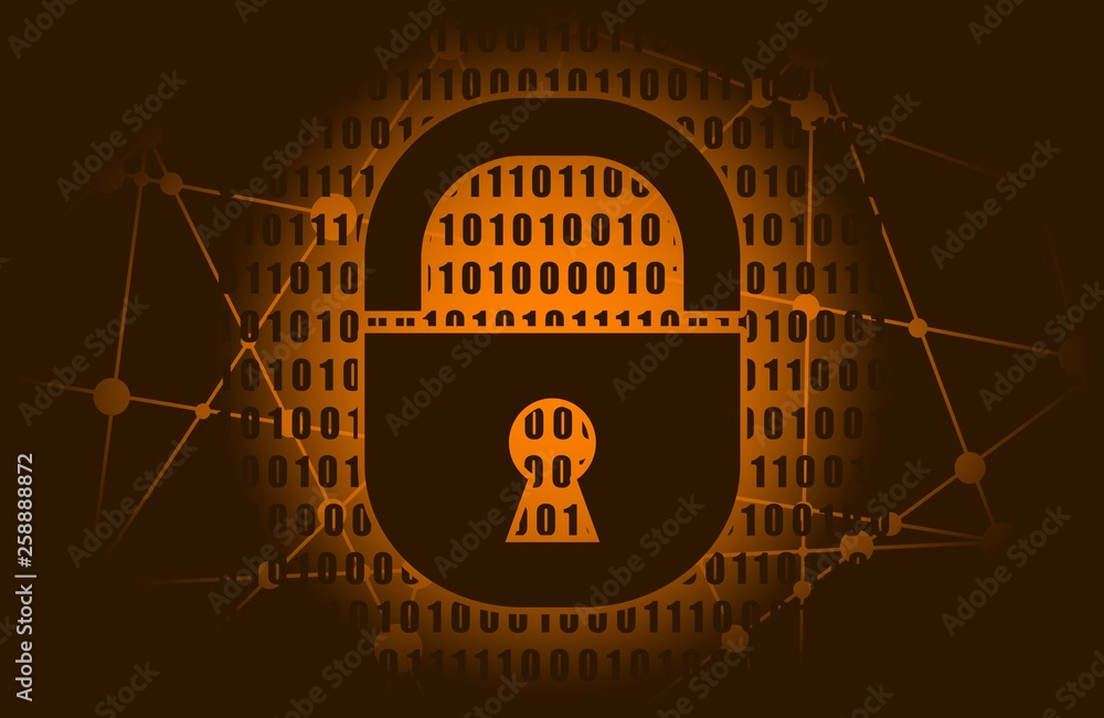 Binary Code Background With Lock Icon Algorithm Binary Data Code Decryption And Encoding Row
