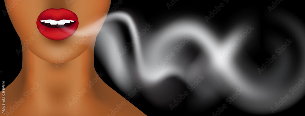 Woman with Red Lips Smoking Vape and Blowing Smoke Stock Vector | Adobe ...