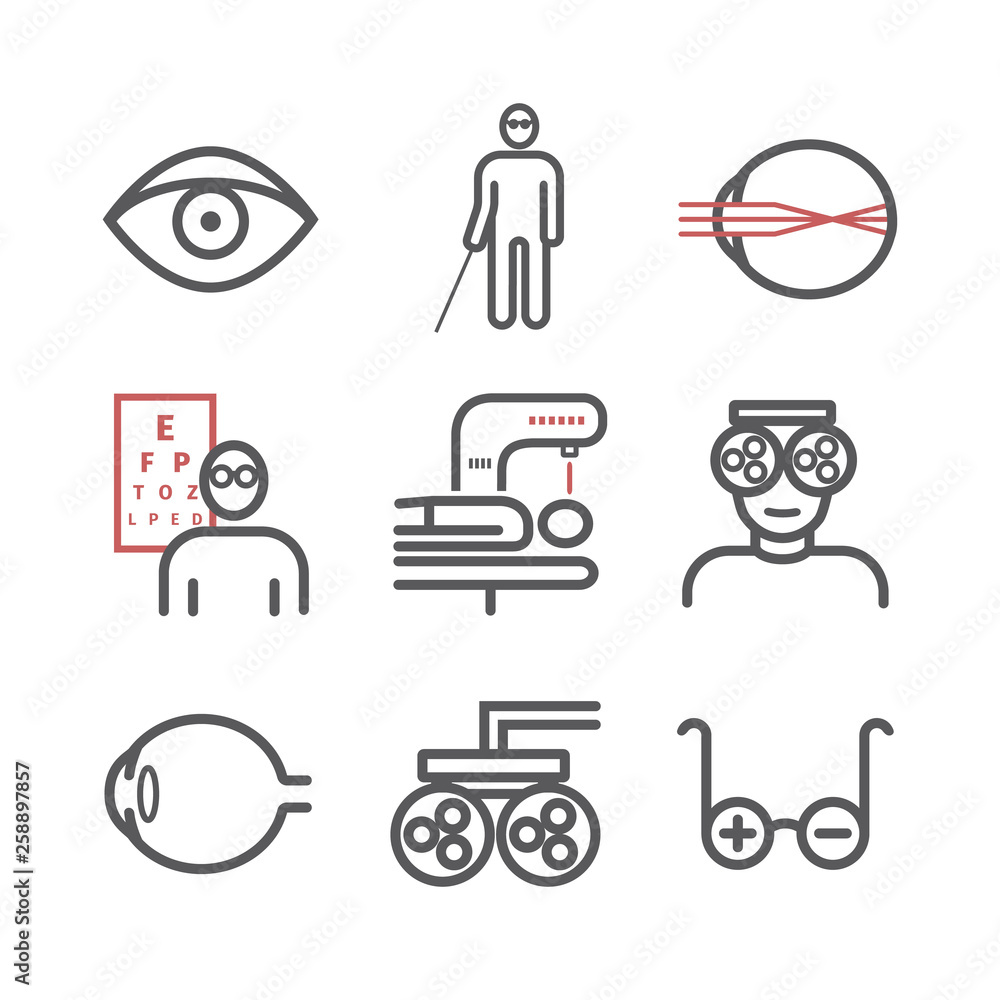 Myopia line icons set. Vector illustration for websites, magazines ...
