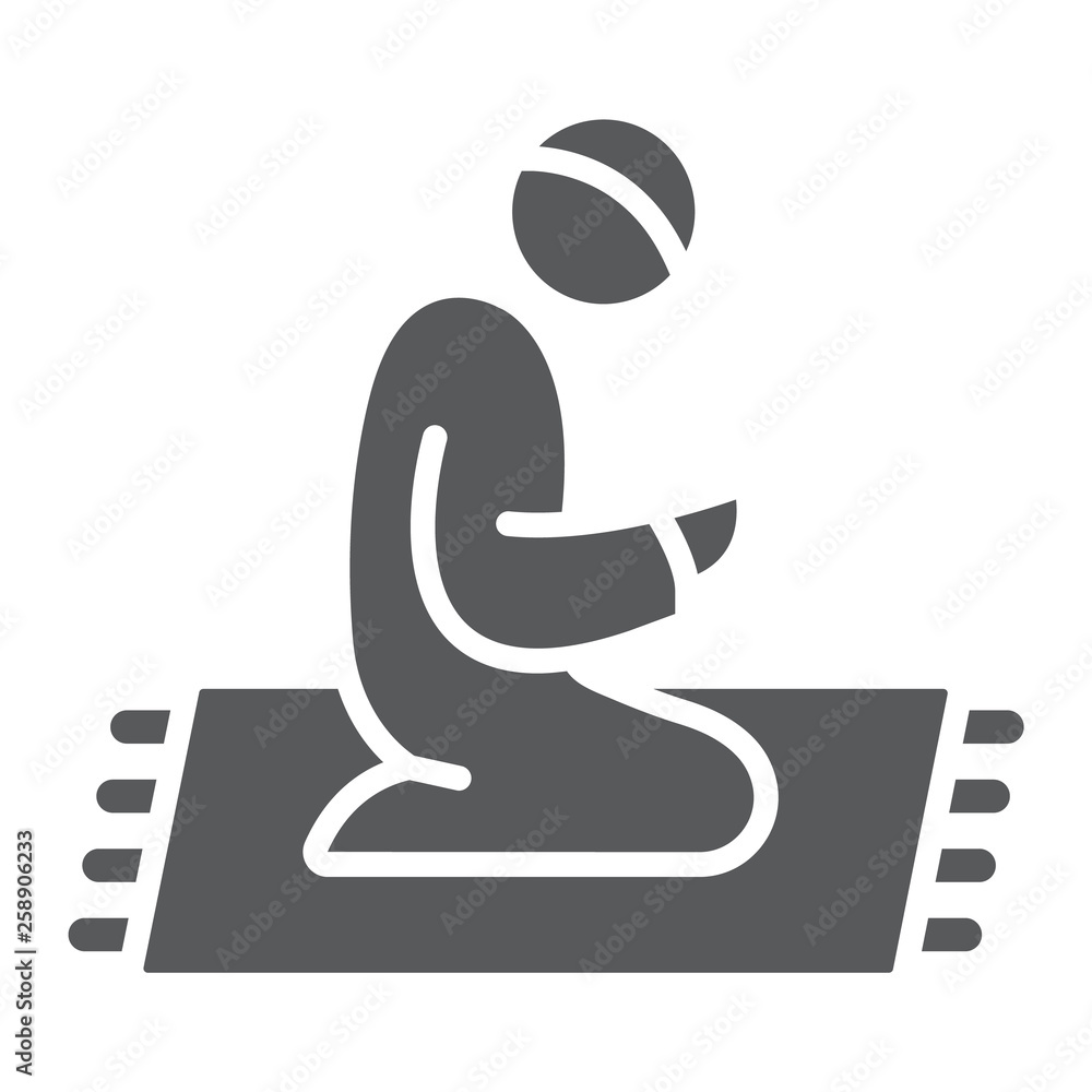 Islamic prayer glyph icon, religion and pray, muslim prayer sign ...