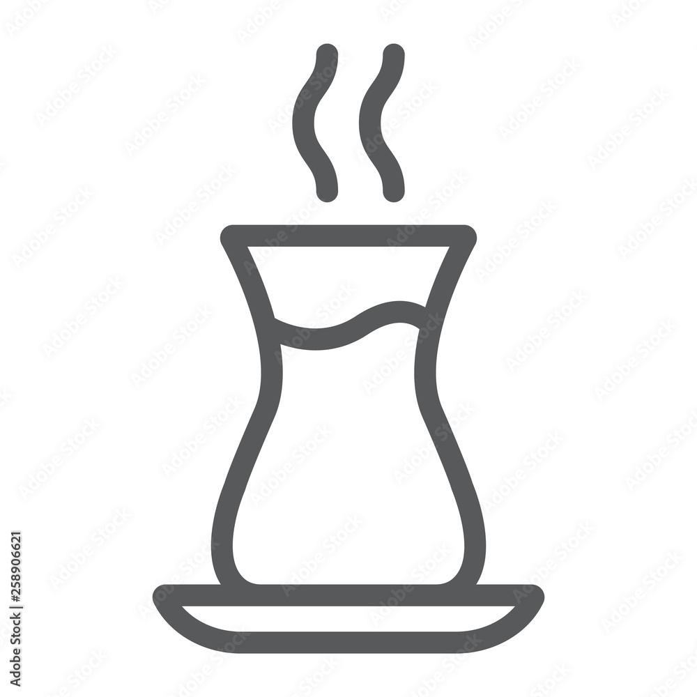 Turkish tea line icon, arab and drink, east tea cup sign, vector ...