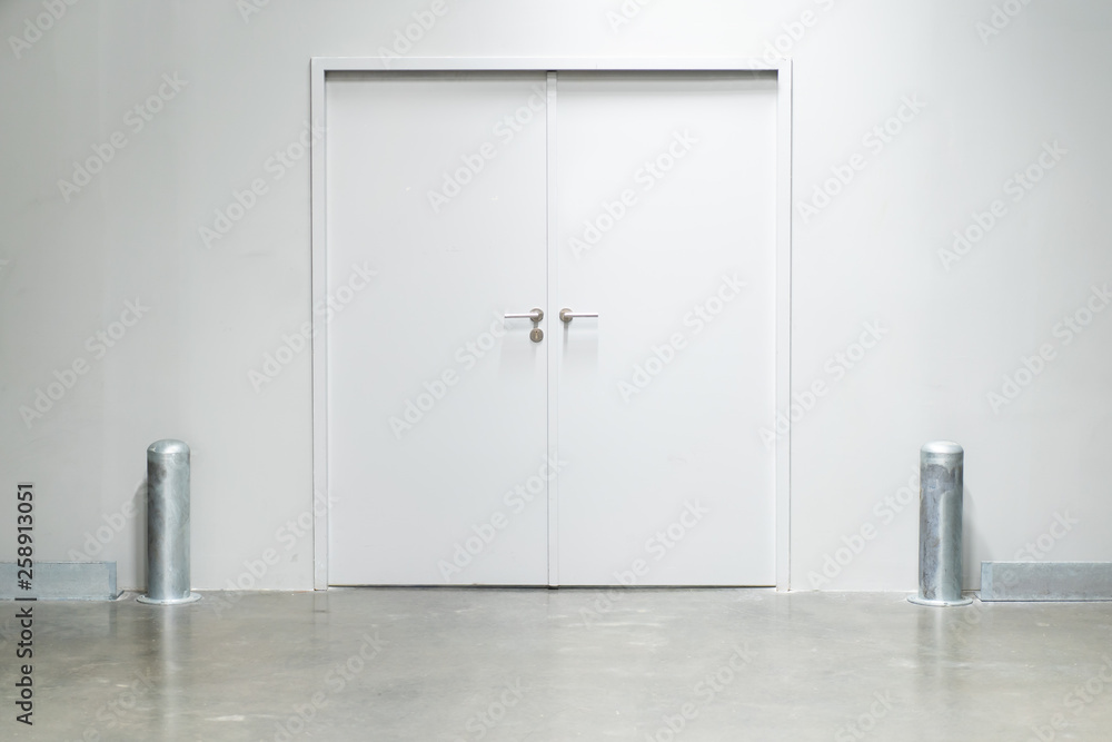 Double doors with security lock in warehouse close up. Stock Photo ...