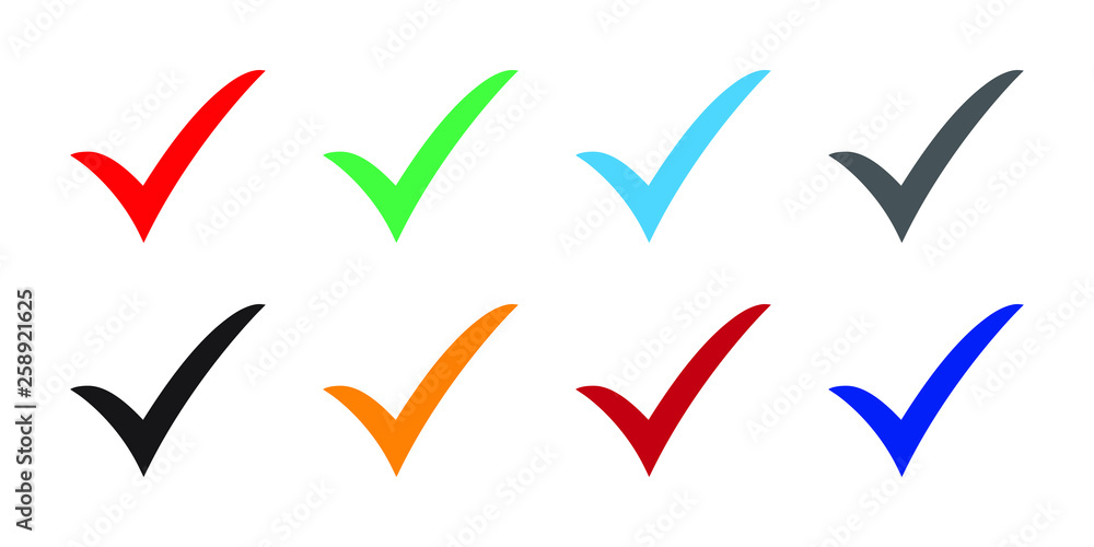 Set of colored check mark icons. Tick symbol, tick icon vector ...