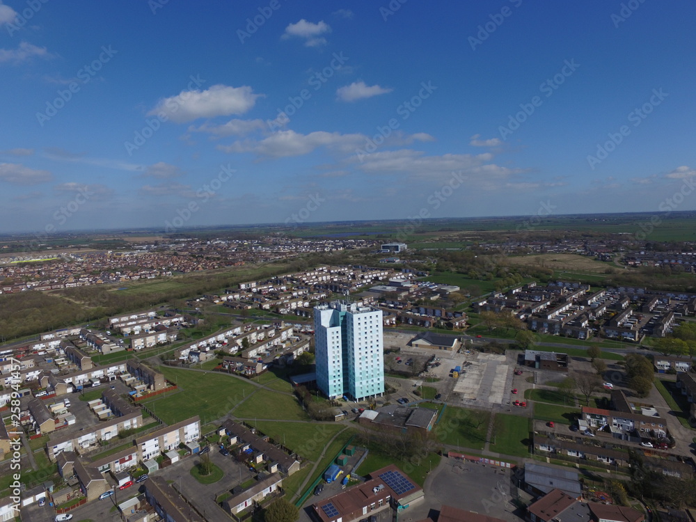 high rise tower block with modern cladding, Bransholme, Kingston upon ...