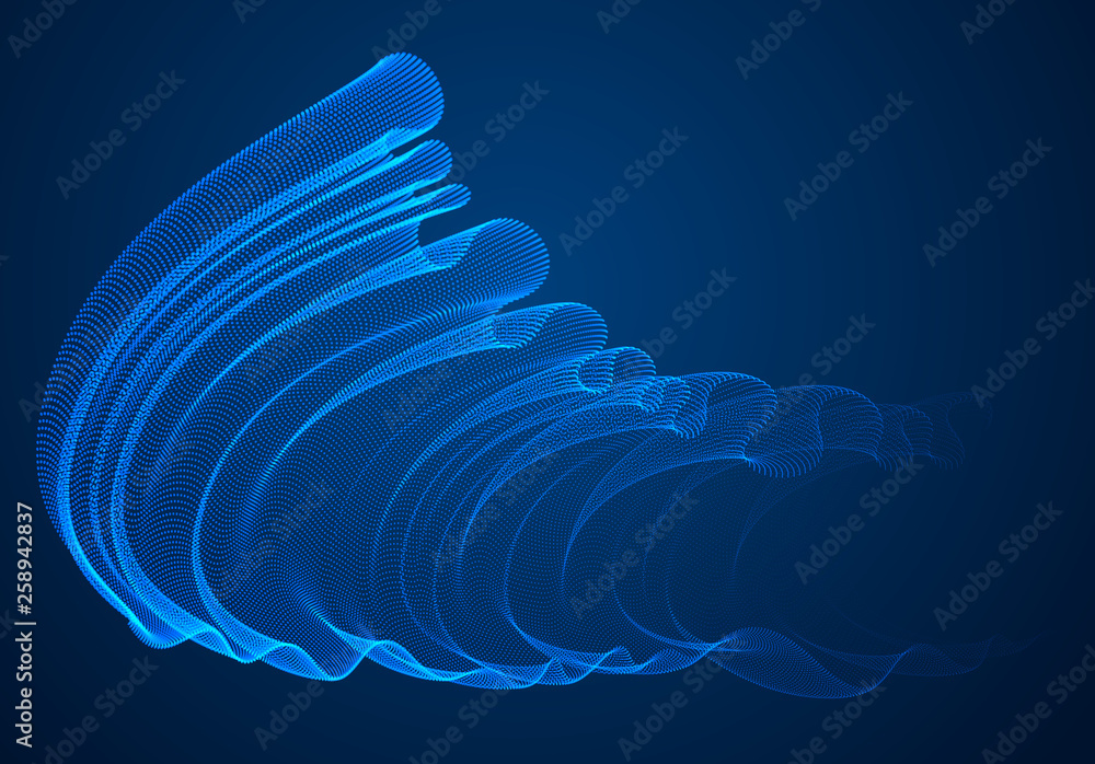 3d magic particles mesh array over dark, transparent tulle textile on ...