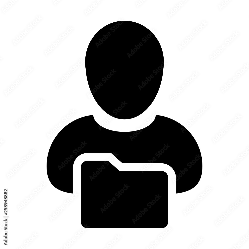 Data icon vector with male person profile avatar folder symbol for ...