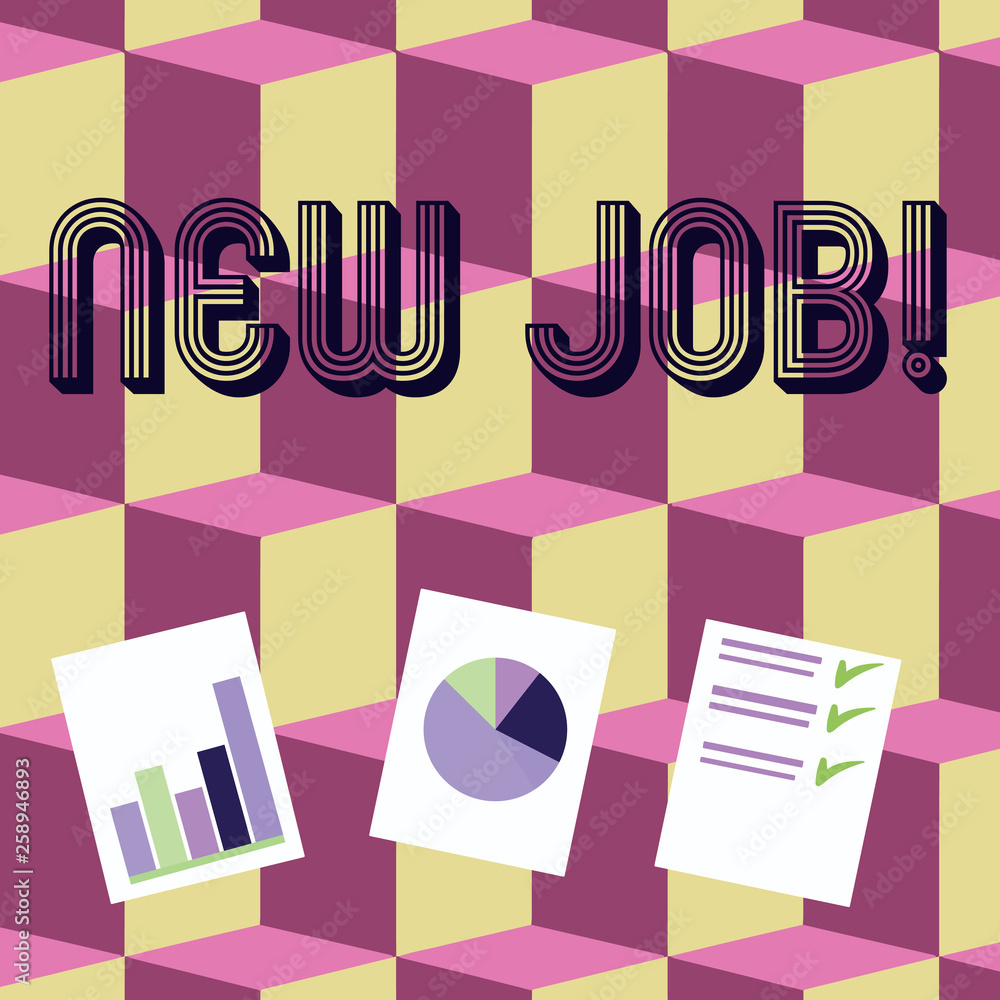 Writing note showing New Job. Business concept for recently having paid ...