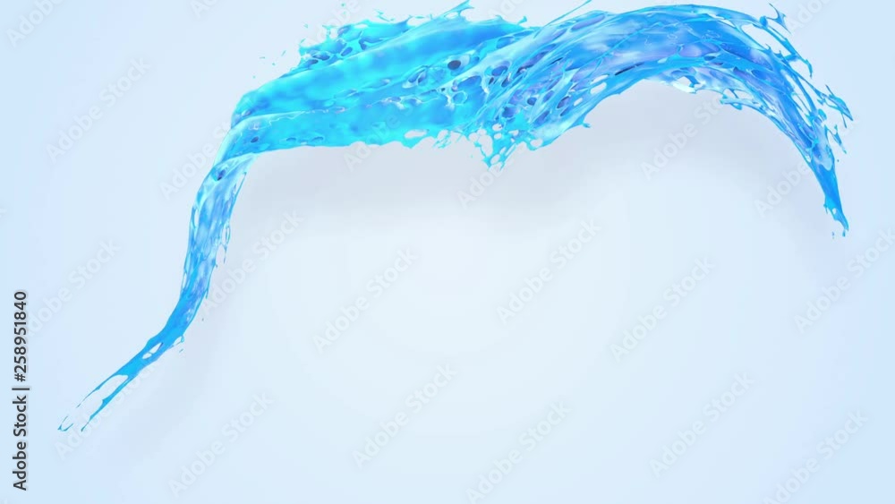 4k blue splash moves past the camera in slow motion. 3d animation with ...