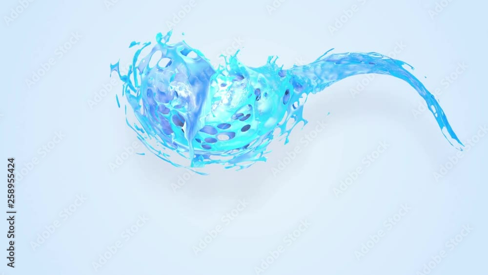 4k blue splash moves past the camera in slow motion. 3d animation with ...