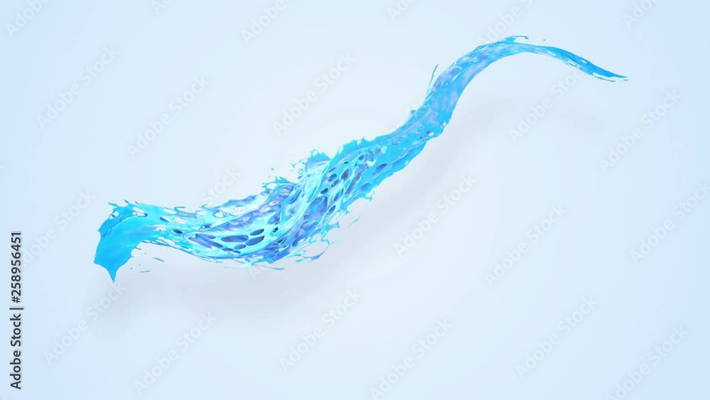 4k blue splash moves past the camera in slow motion. 3d animation with ...