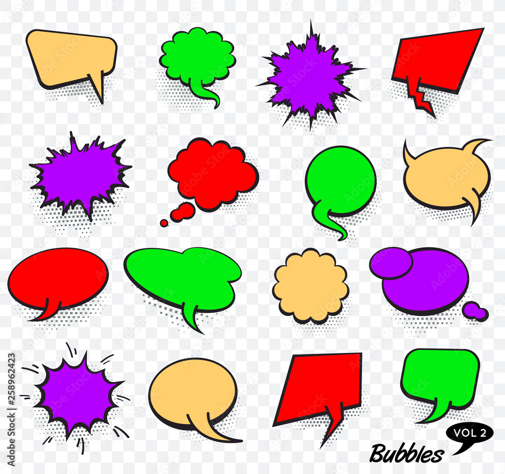 Set of blank template in Pop Art style. Vector Comic Text Speech Bubble ...