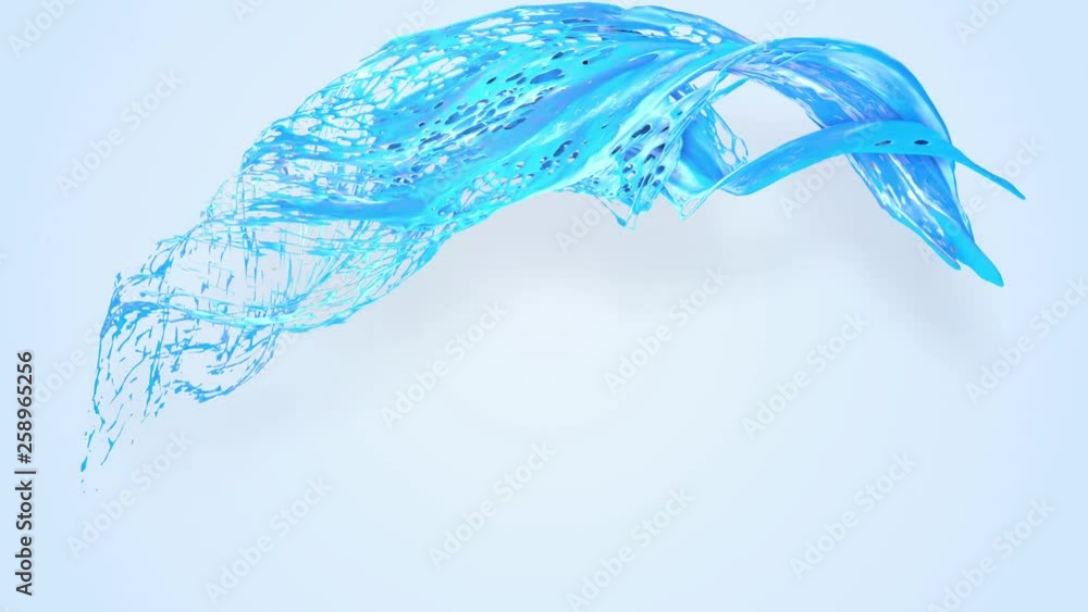 4k blue splash moves past the camera in slow motion. 3d animation with ...