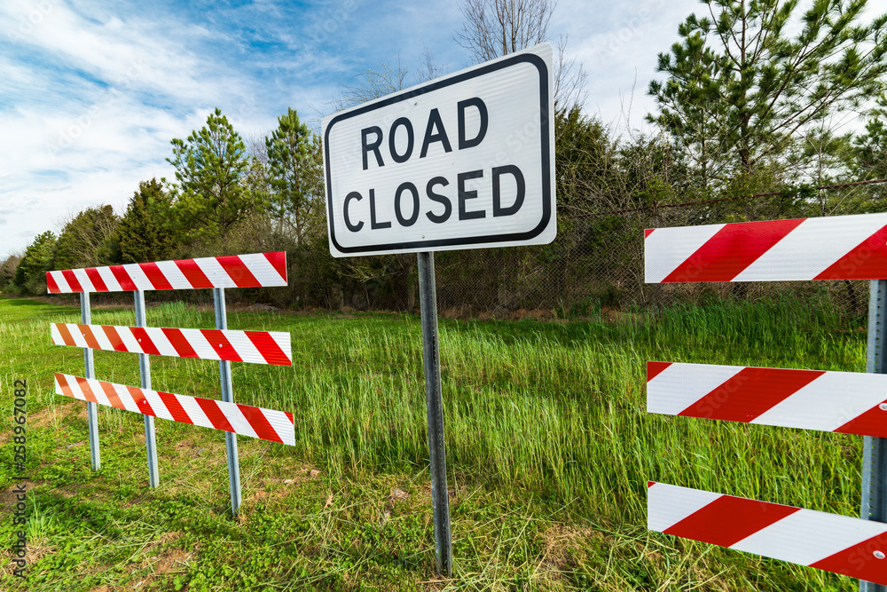 Barriers With Road Closed Sign Stock Photo | Adobe Stock