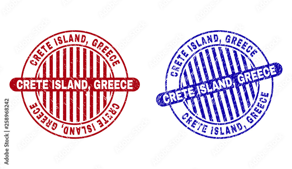 Grunge CRETE ISLAND, GREECE round stamp seals isolated on a white ...