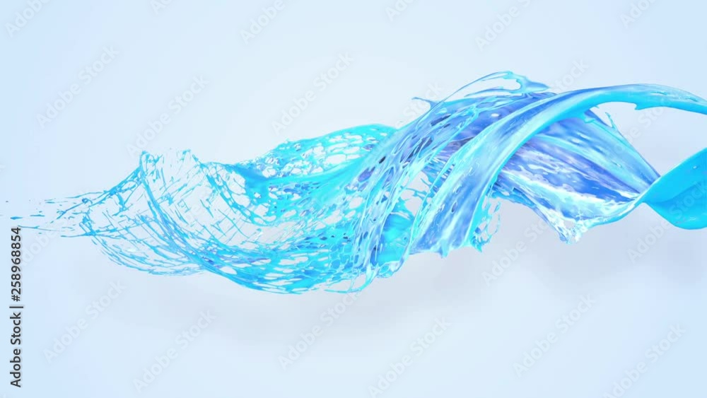 4k blue splash moves past the camera in slow motion. 3d animation with ...