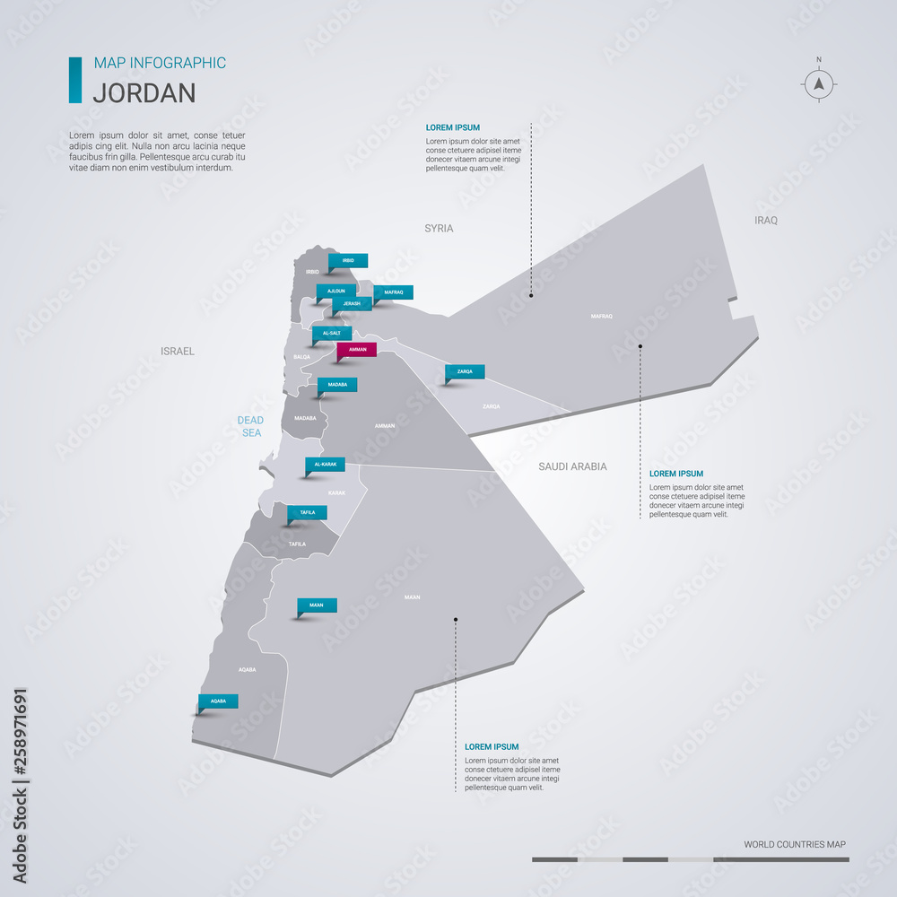 Jordan vector map with infographic elements, pointer marks. Stock ...