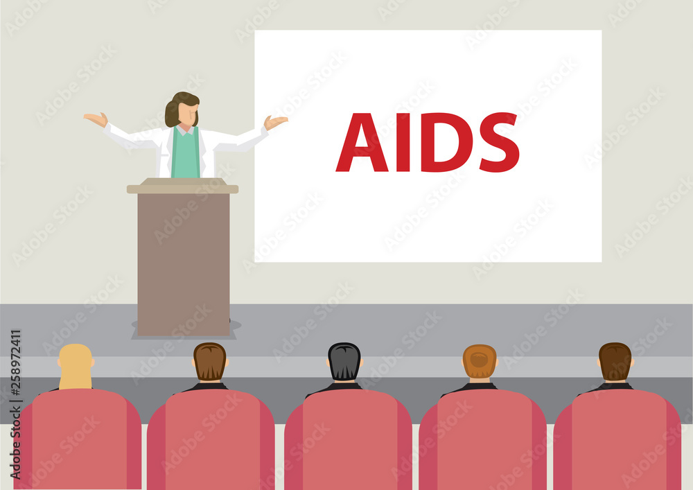 Medical Professional Speaker on Stage Giving Speech About AIDS Vector ...