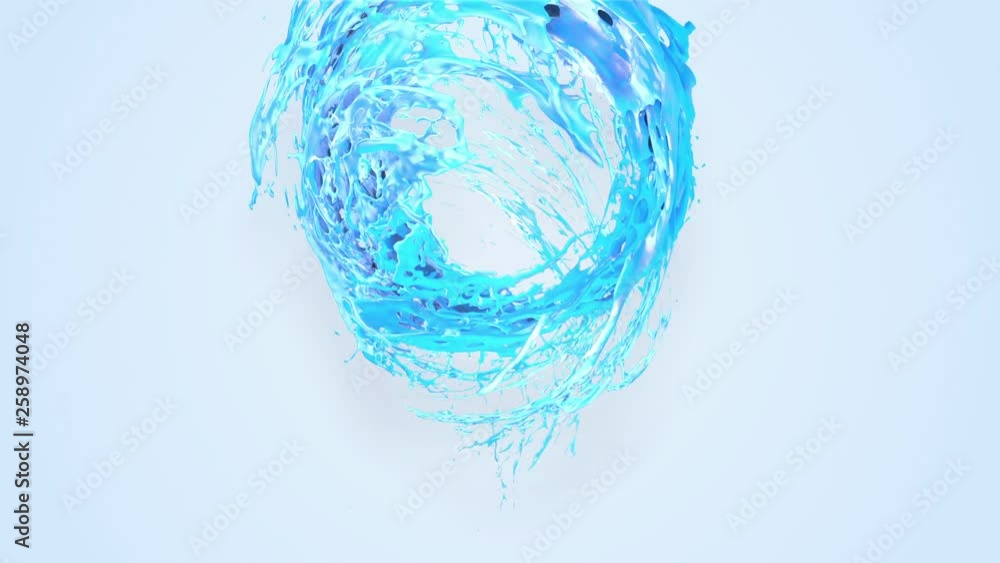 4k blue splash moves past the camera in slow motion. 3d animation with ...
