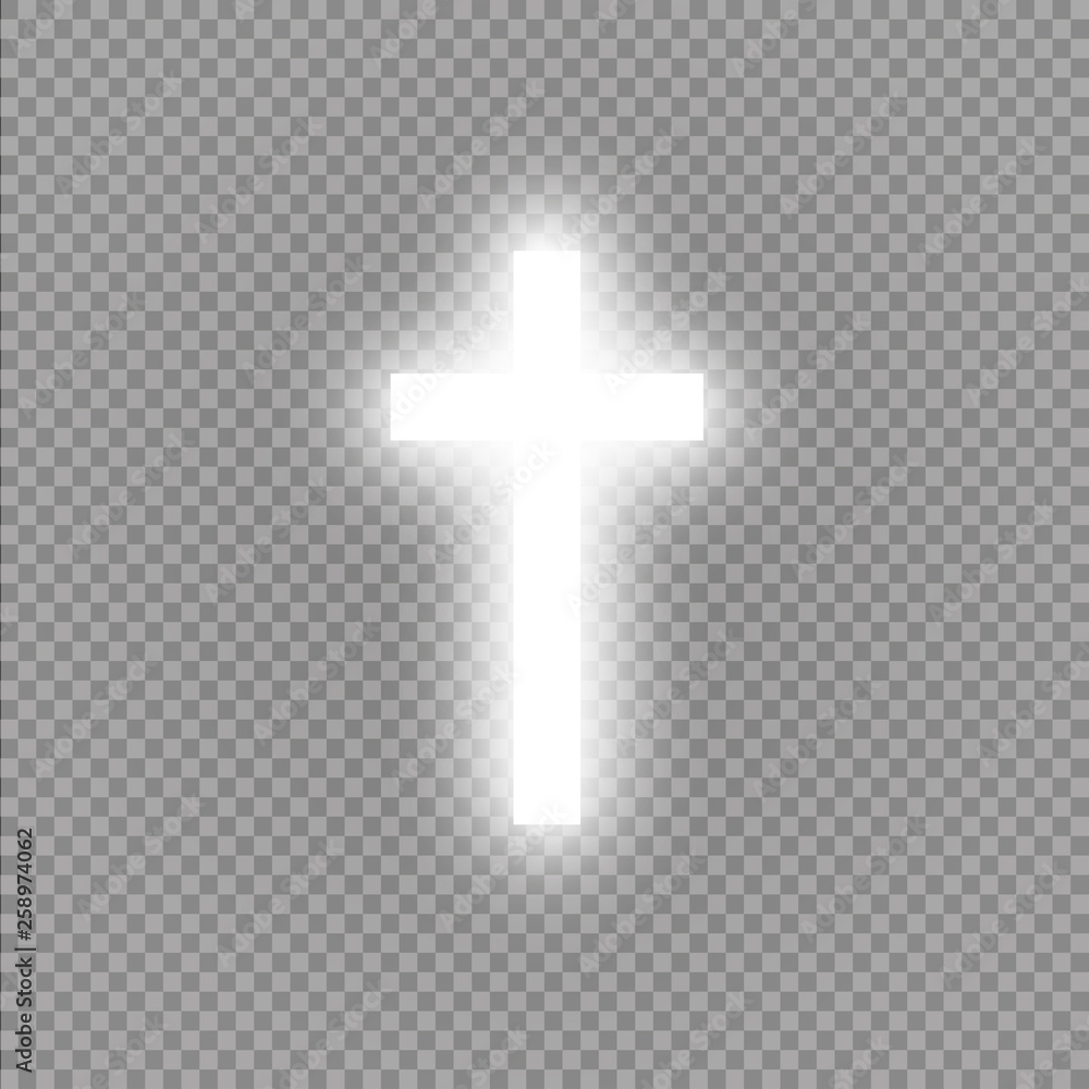 Shining white cross on transparent background. Glowing saint cross ...