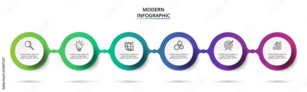 Circle elements of graph, diagram with 6 steps, options, parts or ...