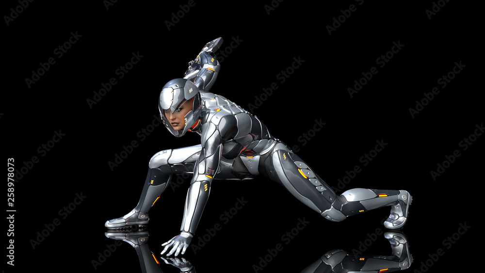 Futuristic android soldier woman in bulletproof armor, military cyborg ...