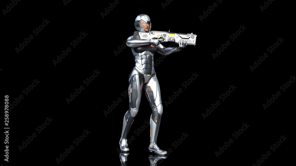 Futuristic android soldier woman in bulletproof armor, military cyborg ...