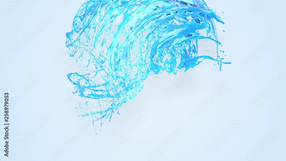 4k blue splash moves past the camera in slow motion. 3d animation with ...