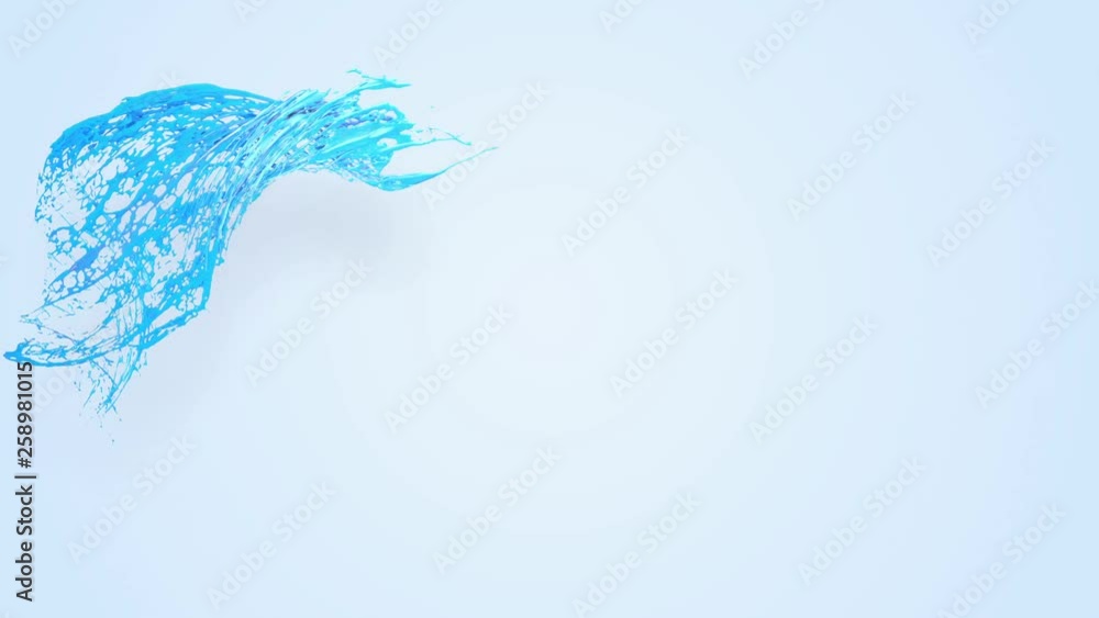 4k blue splash moves past the camera in slow motion. 3d animation with ...