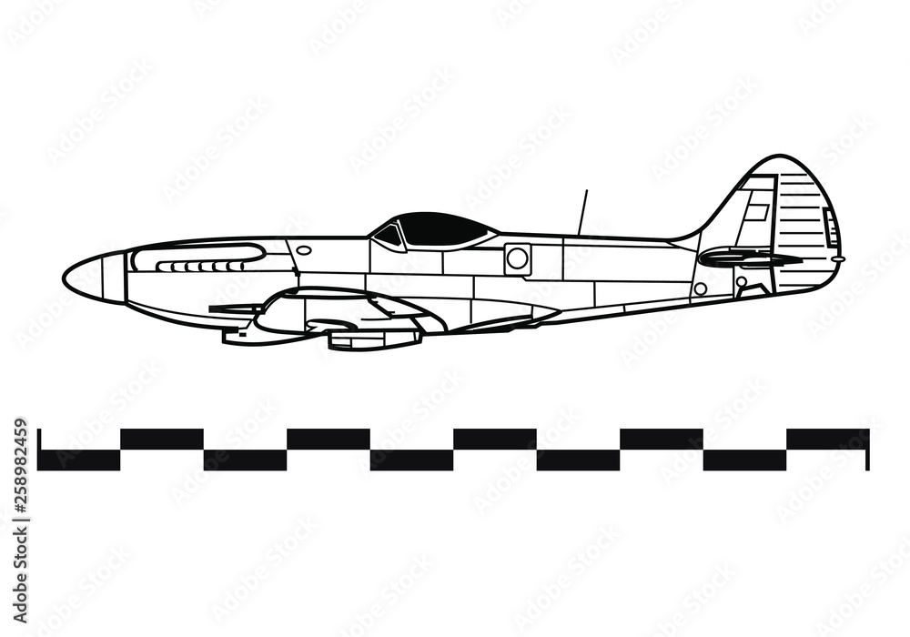 Supermarine SPITFIRE. Outline drawing Stock Vector | Adobe Stock