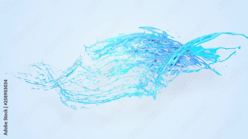 4k blue splash moves past the camera in slow motion. 3d animation with ...