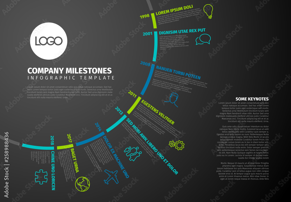 Timeline Infographic with Circular Element Stock Template | Adobe Stock