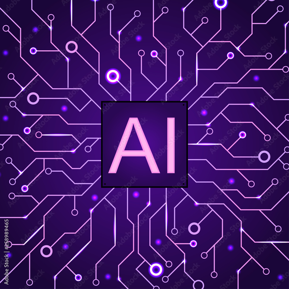 Artificial Intelligence dark purple background. Stock Vector | Adobe Stock