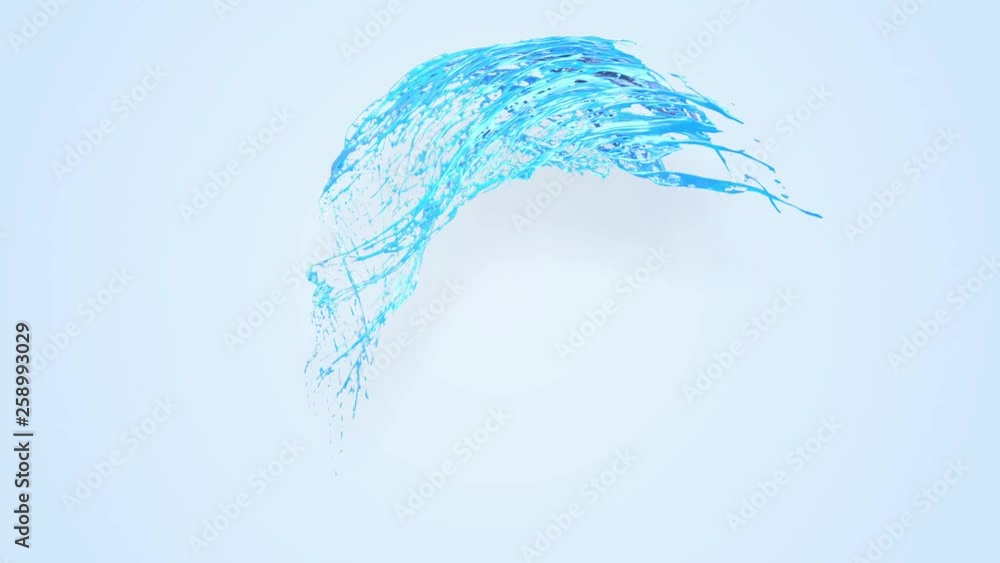 4k blue splash moves past the camera in slow motion. 3d animation with ...