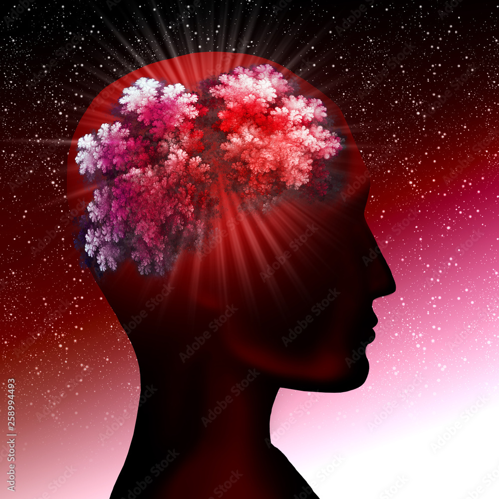 Human face silhouette with symbolic brain and stars. Abstract head of ...