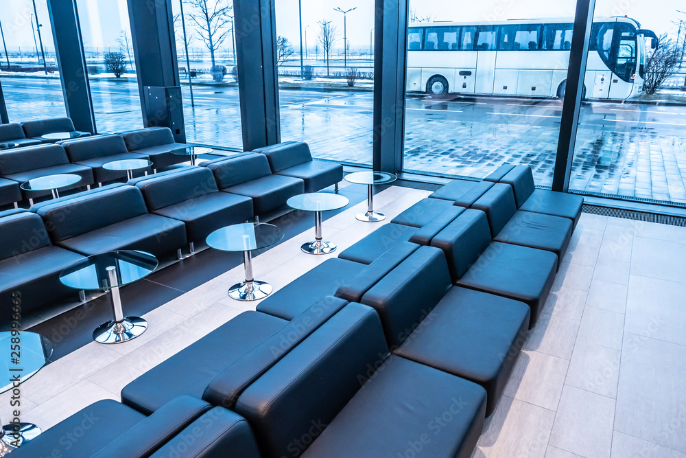 The building of the bus station. Waiting hall. Passenger lounge ...