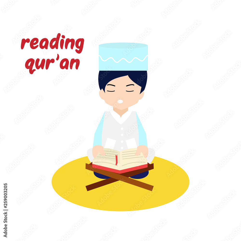 cartoon kids reading quran Stock Vector | Adobe Stock