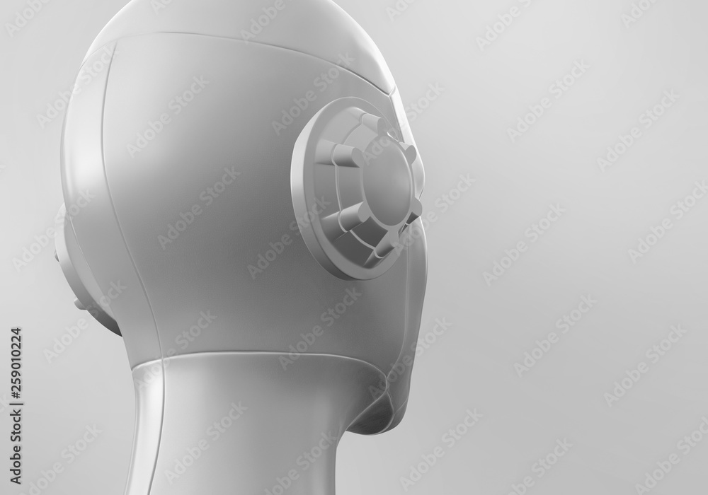 Realistic robotic head, back view. Artificial intelligence, machine ...