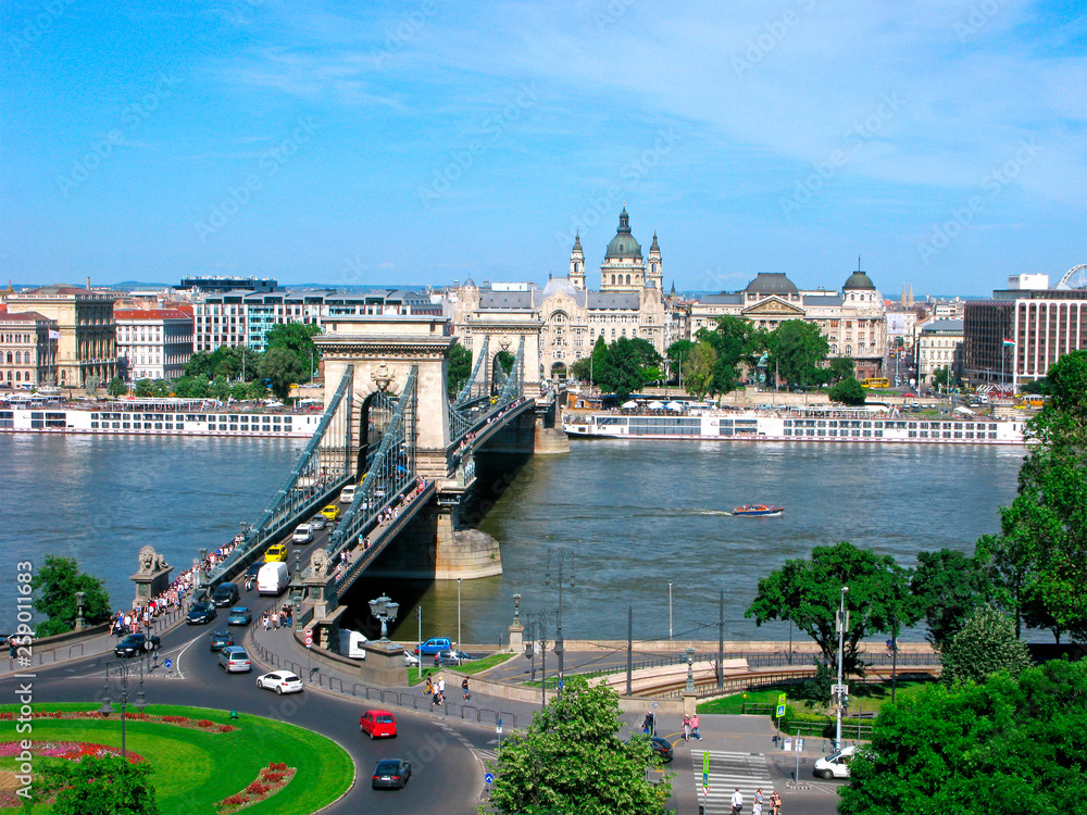 Hungary, Budapest city. Panorama of the city with the famous Széchenyi ...