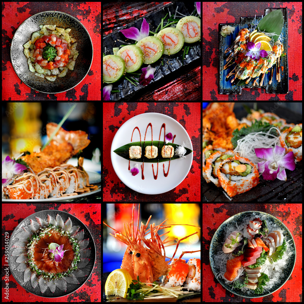 Sushi ans Sashimi Collage Stock Photo | Adobe Stock