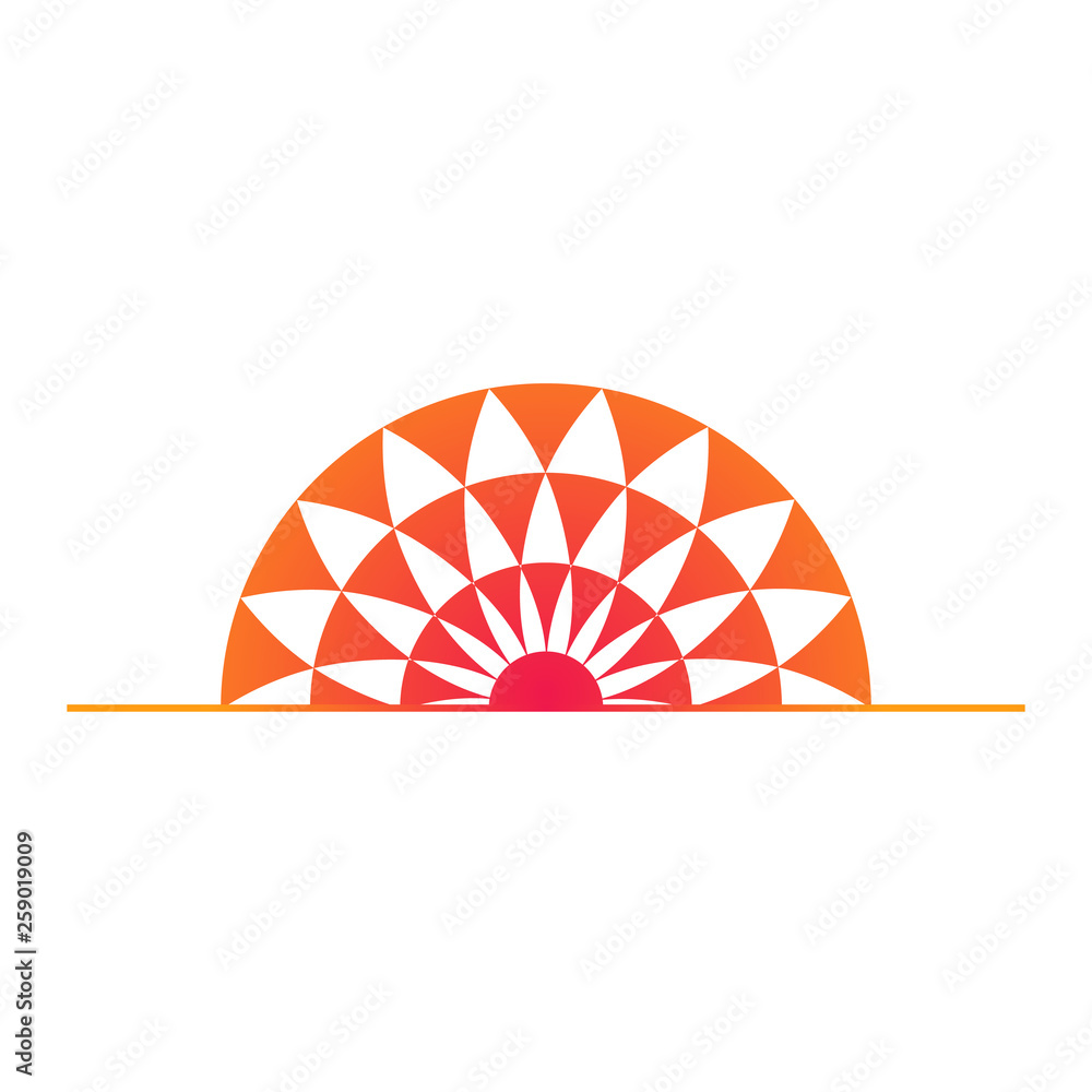Abstract geometric sun logo. Orange flower icon. Lotus symbol. Vector ...