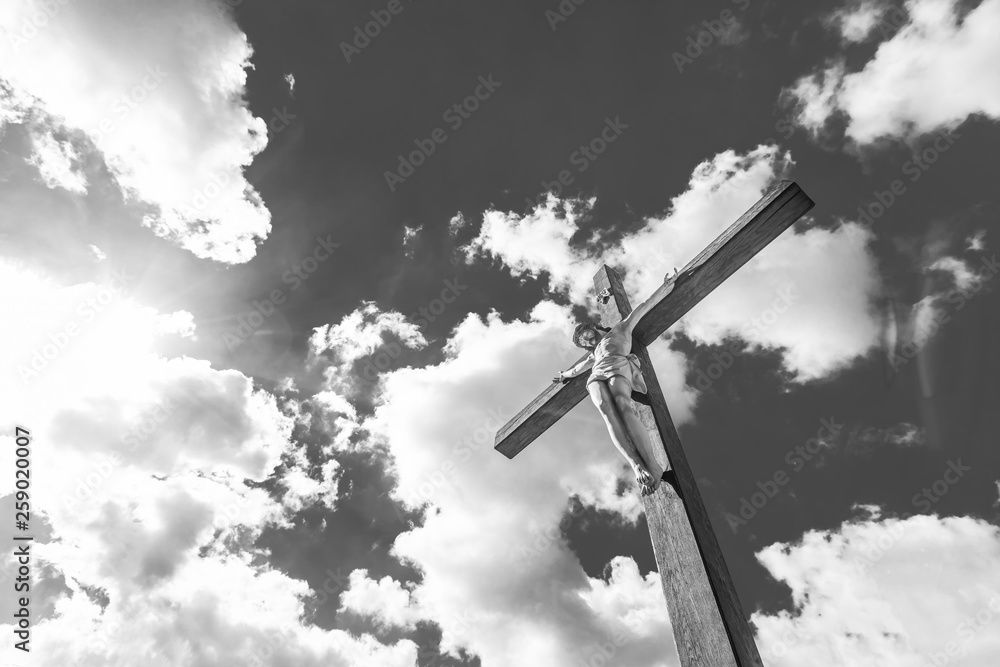 Jesus Christ crucified near Bernardine church in Lviv, Ukraine Stock ...