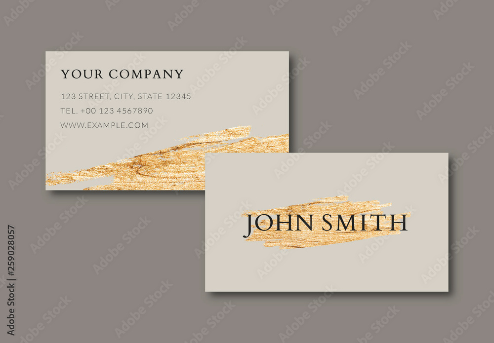 Business Card Layout with Gold Elements Stock Template | Adobe Stock