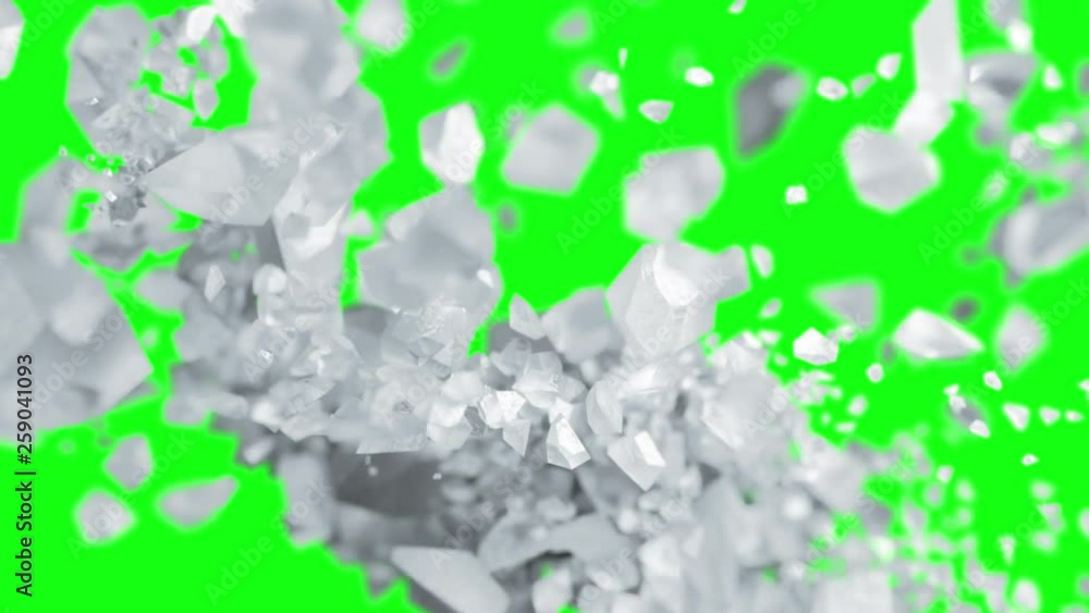 Ice cube explosion in slow motion cg 3d animation, green screen ...