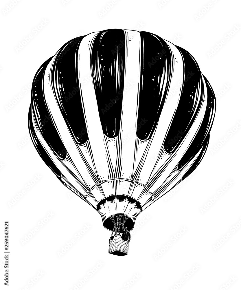Hand drawn sketch of Hot Air Balloon in black isolated on white ...