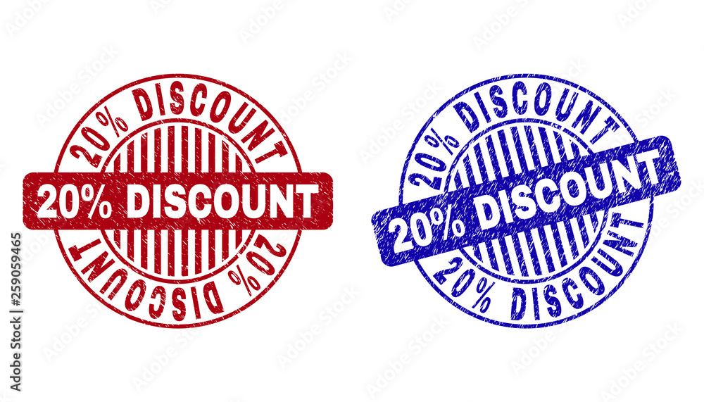 Vecteur Stock Grunge 20% DISCOUNT round stamp seals isolated on a white ...